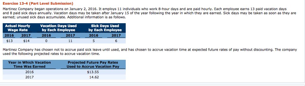 Solved Exercise 13-4 (Part Level Submission) Martinez | Chegg.com