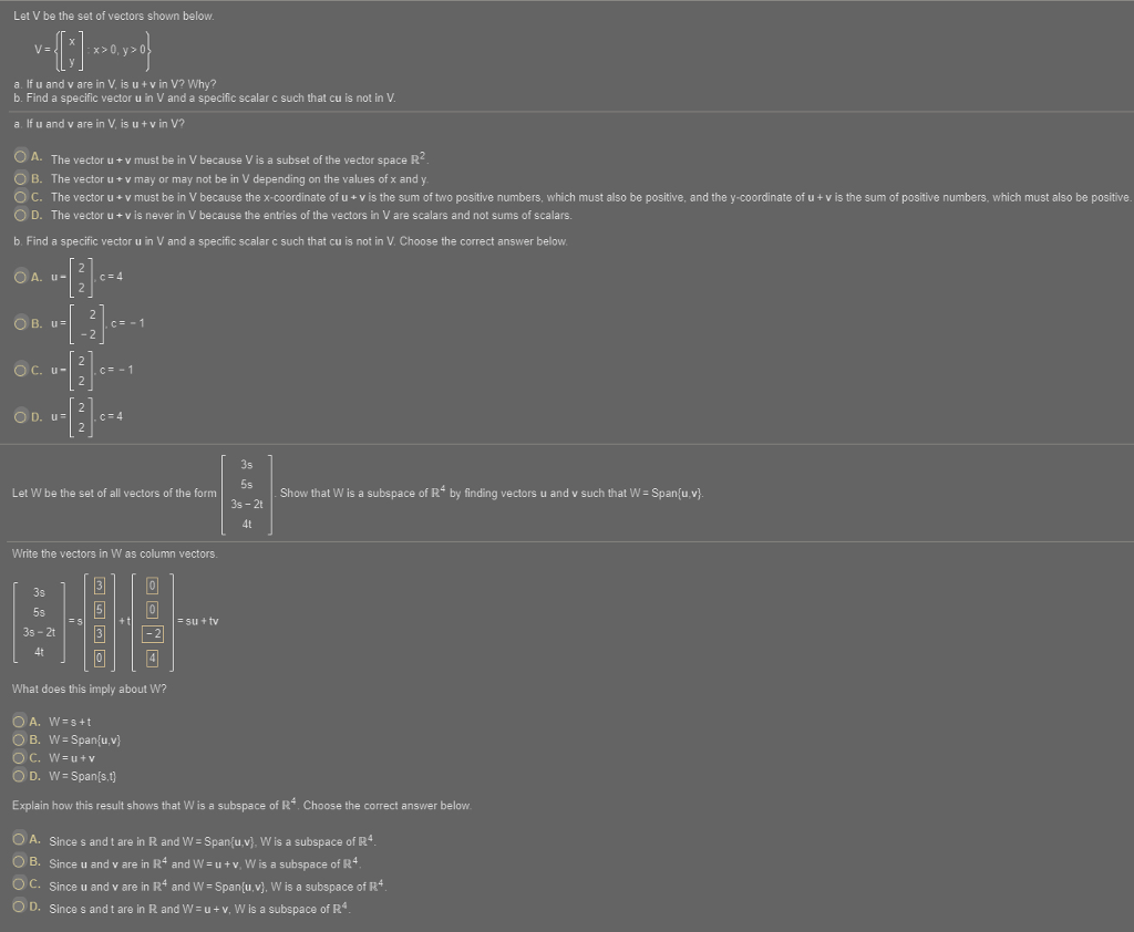 Solved Let V be the set of vectors shown below x>0, y> 0 a. | Chegg.com