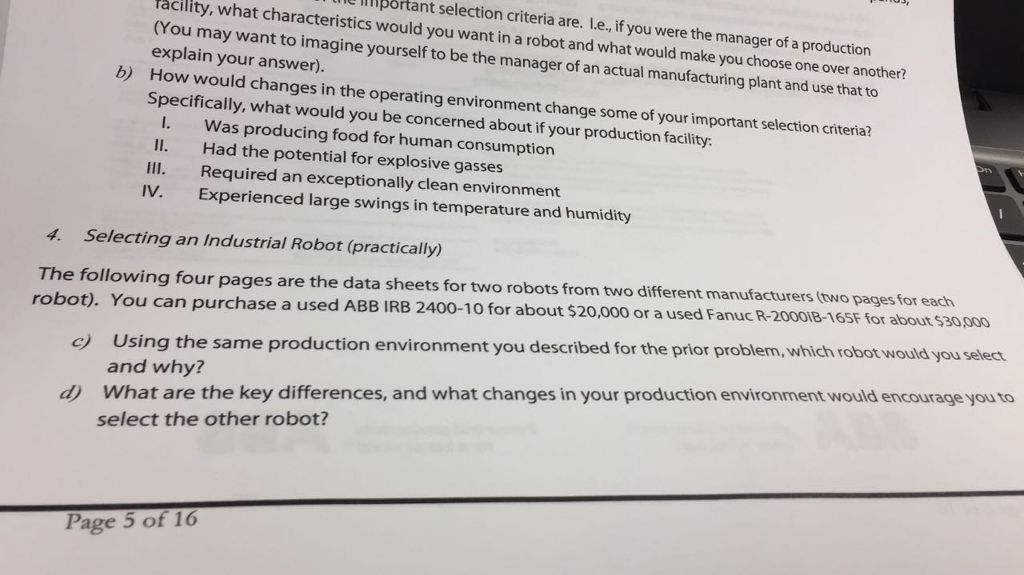 This is robotics theory and industrial applications. | Chegg.com