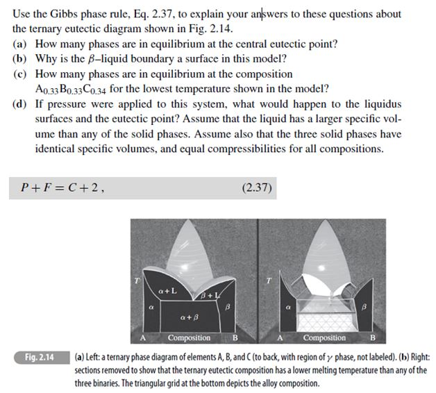 Use the Gibbs phase rule, Eq. 2.37, to explain your | Chegg.com
