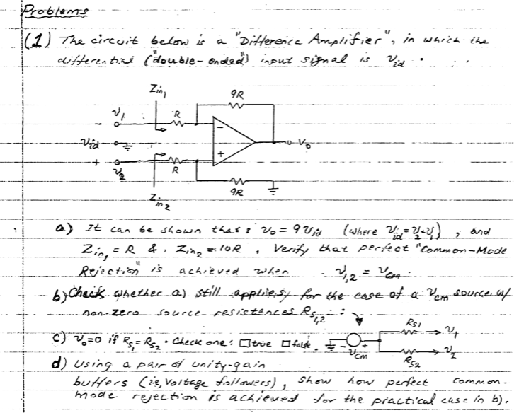 Solved The circuit below is a "Difference Amplifier" in | Chegg.com