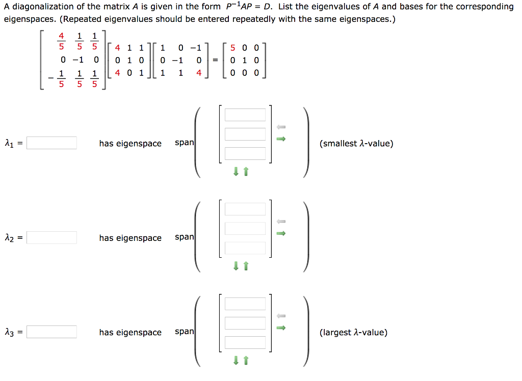 Solved A diagonalization of the matrix A is given in the | Chegg.com