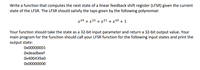 Solved Write a function that computes the next state of a | Chegg.com