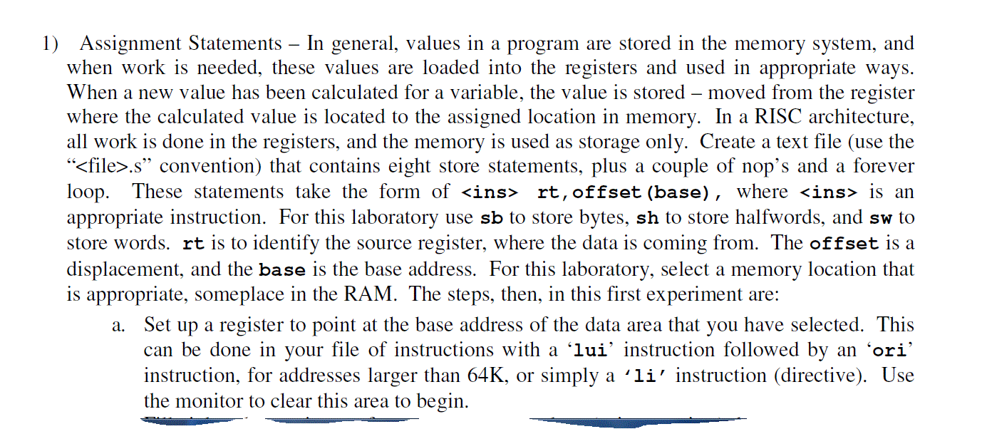 Solved l) Assignment Statements - In general, values in a | Chegg.com