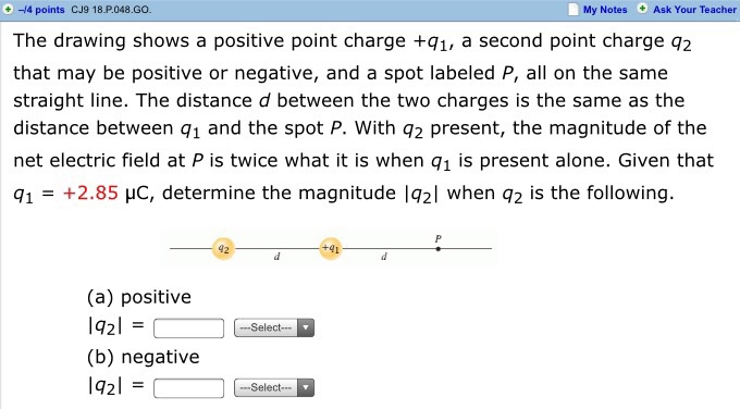 Solved The drawing shows a positive point charge +q_1, a | Chegg.com