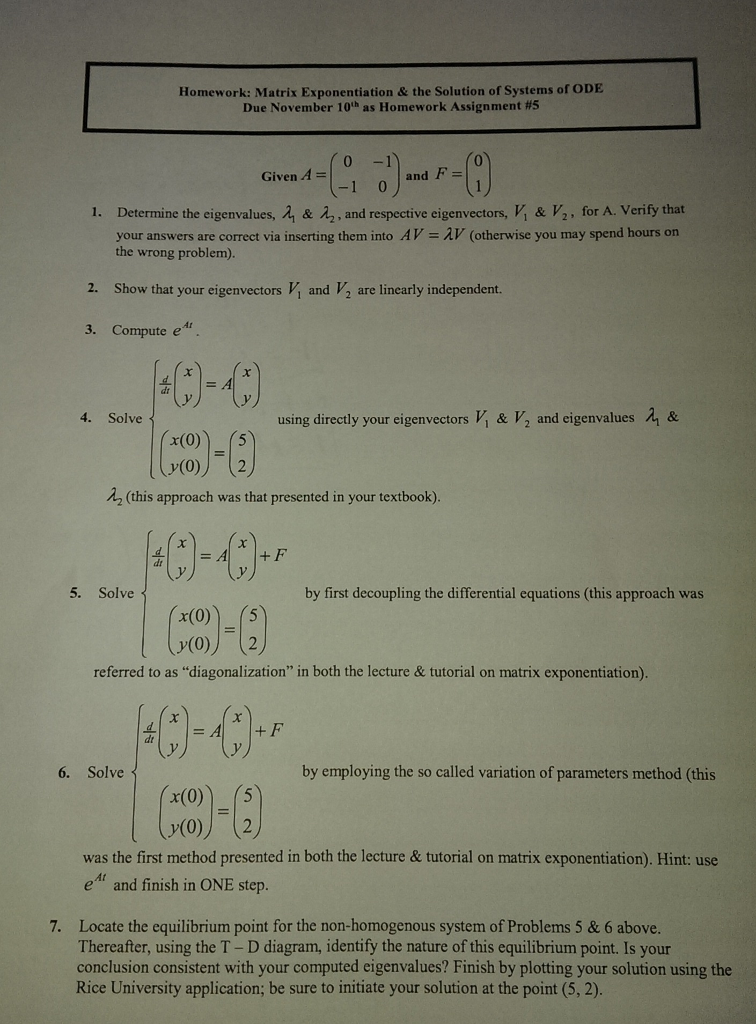 Solved Homework: Matrix Exponentiation & the Solution of | Chegg.com