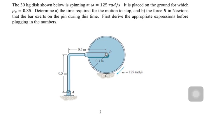 Solved The 30 kg disk shown below is spinning at omega = 125 | Chegg.com
