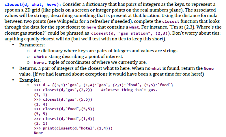 Solved closest (d, what, here): Consider a dictionary that | Chegg.com