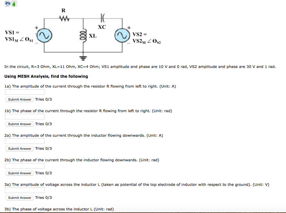 Solved In the circuit, R = 3 Ohm, XL = 11 Ohm, XC = 4 Ohm; | Chegg.com