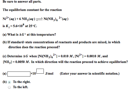 Solved Be sure to answer all parts. The equilibrium | Chegg.com