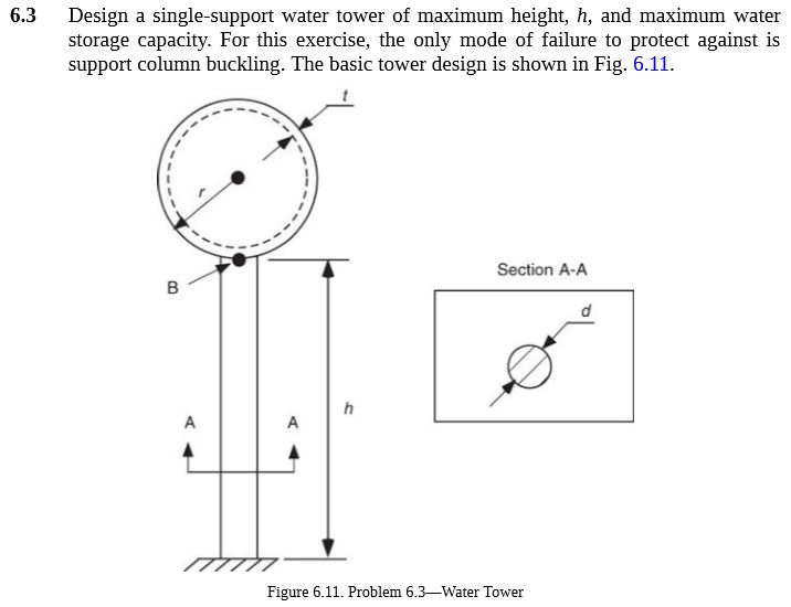 Solved Design a single-support water tower of maximum | Chegg.com