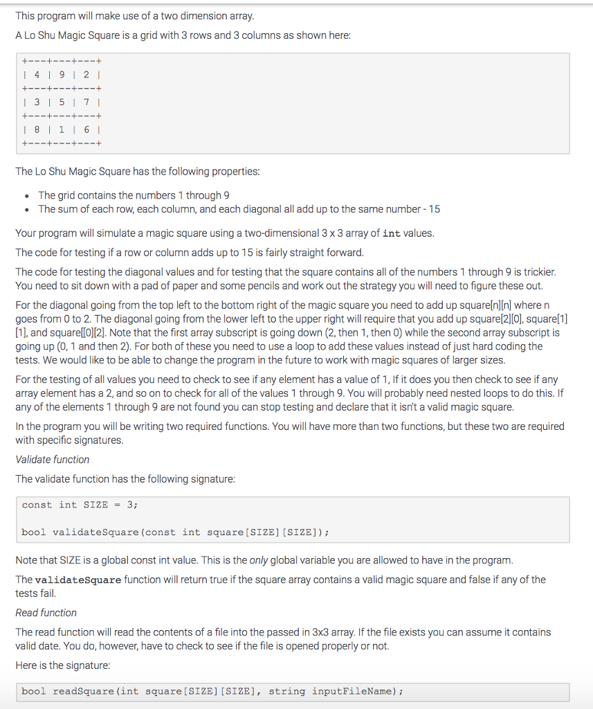 Solved This program will make use of a two dimension array A | Chegg.com