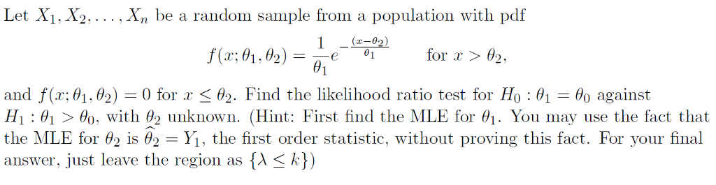 Solved Let Xi, X2, , Xn be a random sample from a population | Chegg.com