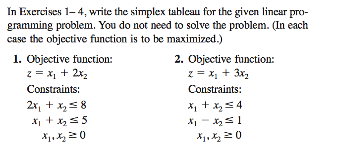 Solved In Exercises 1- 4, write the simplex tableau for the | Chegg.com