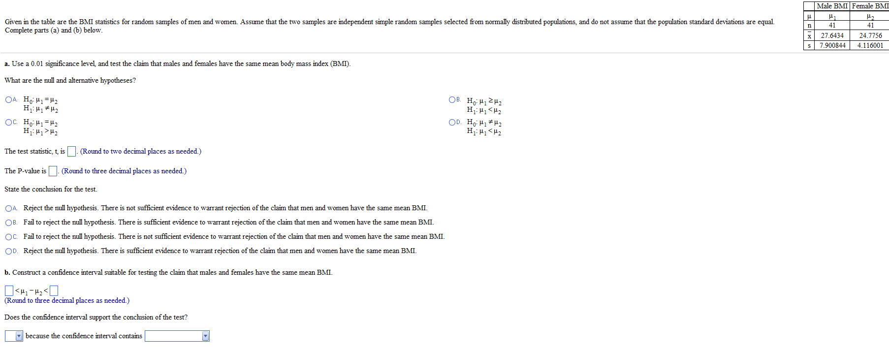 Solved Given In The Table Are The Bmi Statistics For Random