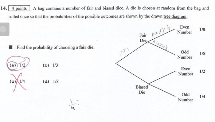 Solved A bag contains a number of fair and biased dice. A | Chegg.com