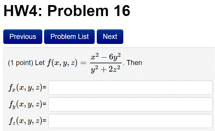 Solved Let f(x, y, z) = x^2 - 6y^2/y^2 + 2z^2. Then f_x(x, | Chegg.com
