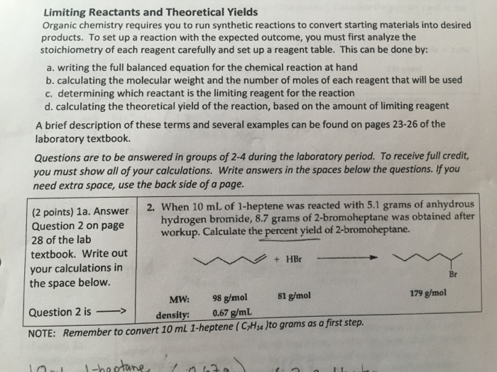 Solved Limiting Reactants and Theoretical Yields Organic | Chegg.com