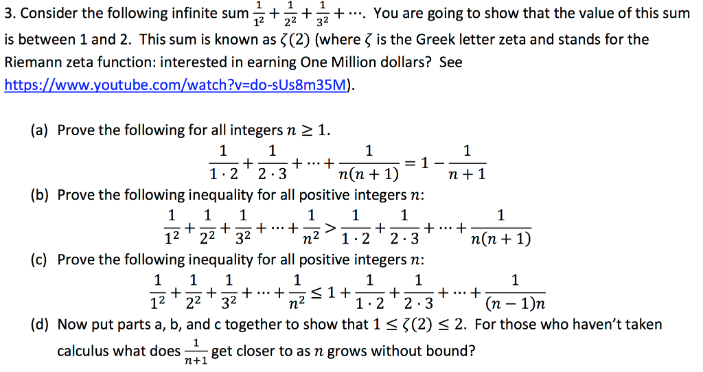 Solved Consider the following infinite sum 1/1^2 + 1/2^2 + | Chegg.com