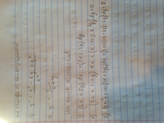 Solved Use change of variables/ separation Use exact | Chegg.com