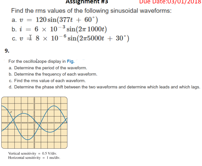 Solved Assignment #3 Due Date:03/01/2018 Find the rms values | Chegg.com