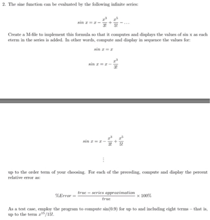 Solved The sine function nui be evaluate! by the following | Chegg.com