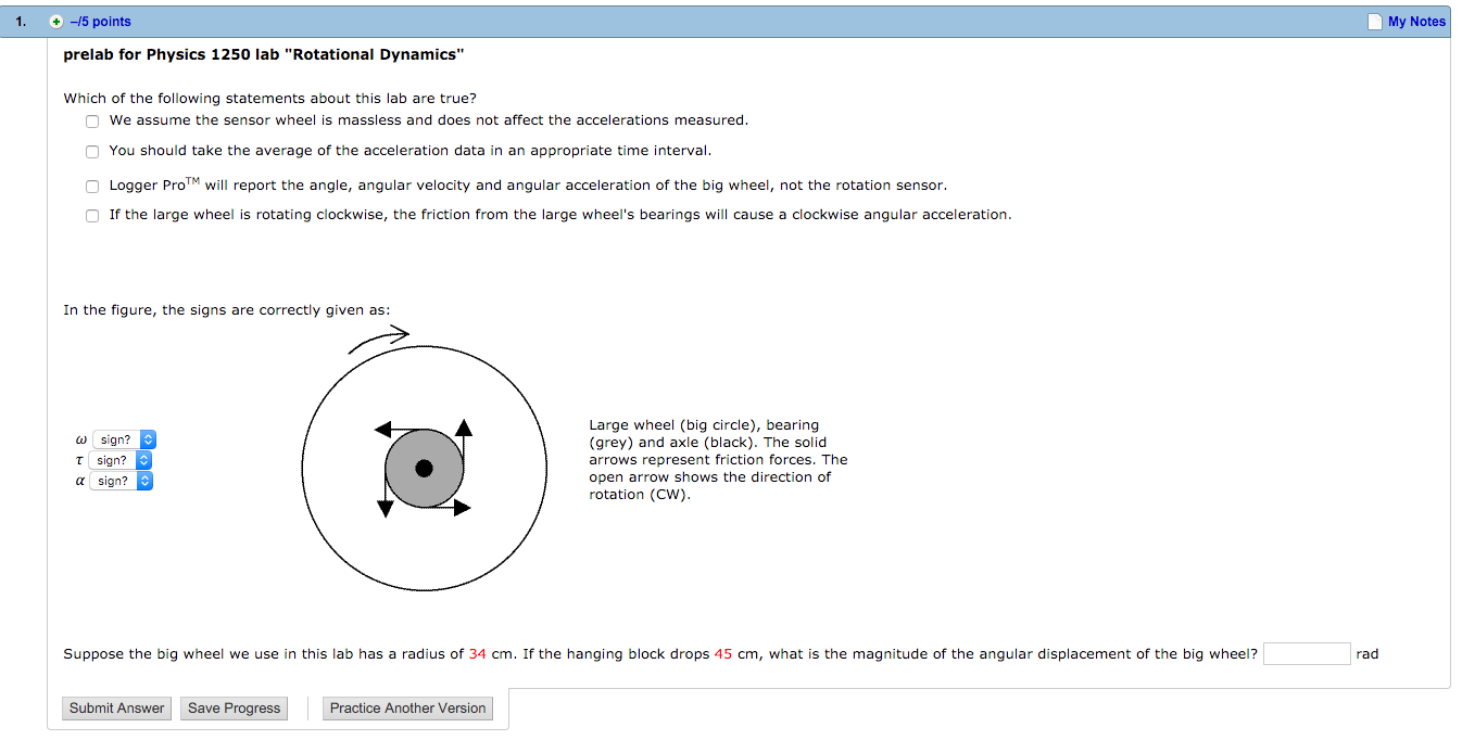 Solved 1. -15 points My Notes prelab for Physics 1250 lab | Chegg.com
