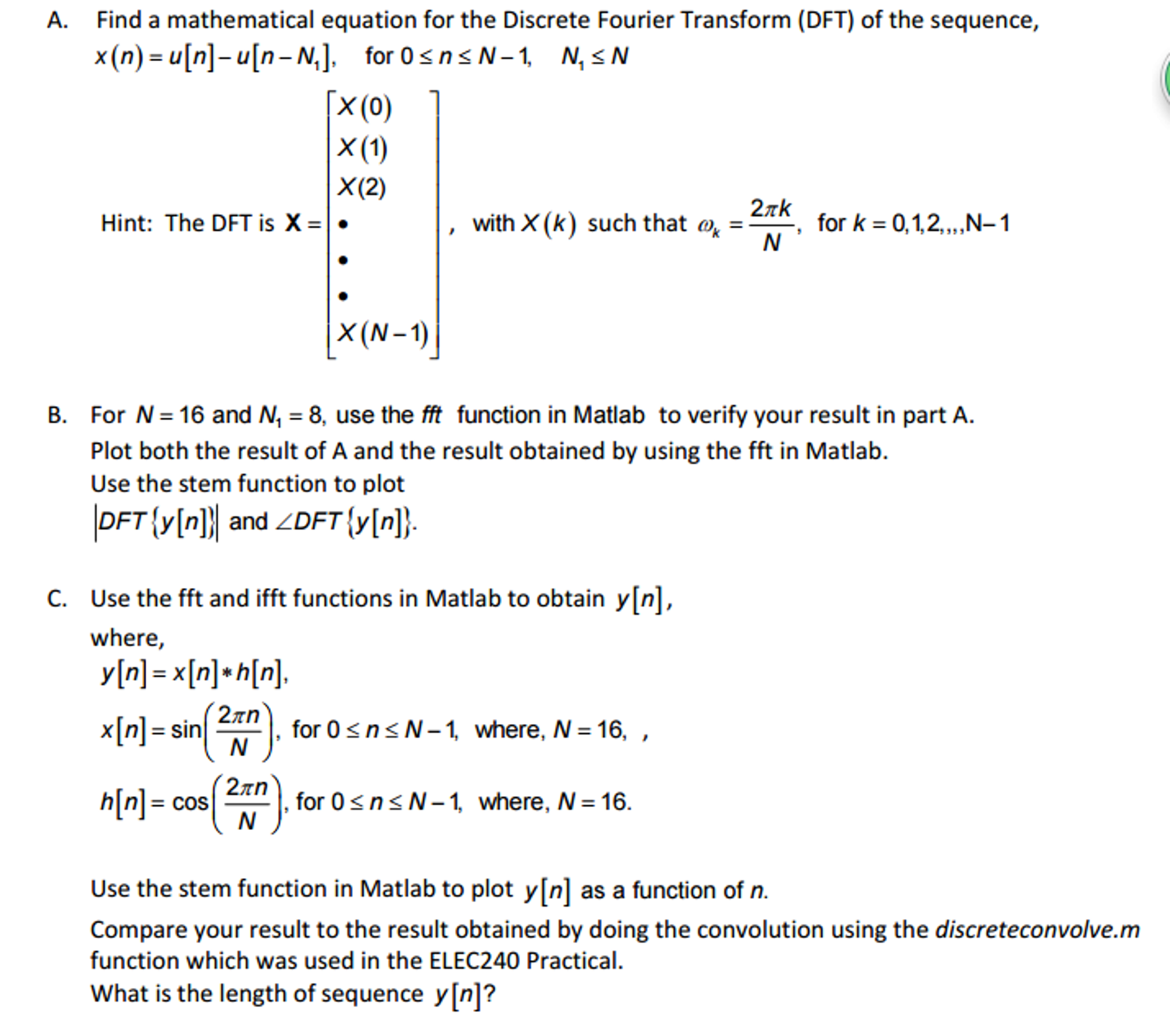 Find a mathematical equation for the Discrete Fourier | Chegg.com