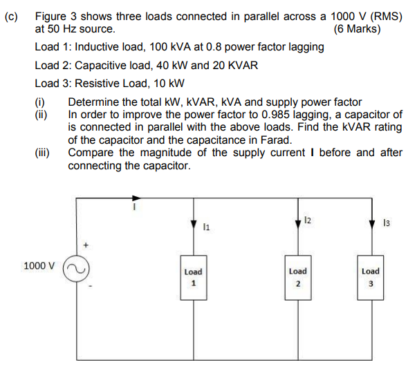 Solved (c) Figure 3 shows three loads connected in parallel | Chegg.com