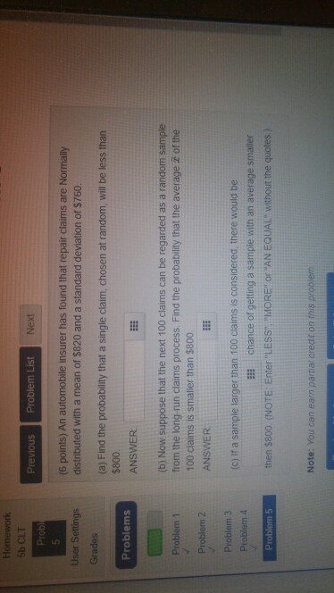 Solved Homework 5b CLT Previous Problem List Probl (6 | Chegg.com