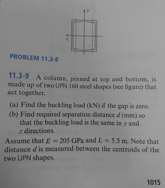 Solved PROBLEM 11.3-8 11.3-9 A column, pinned at top and | Chegg.com