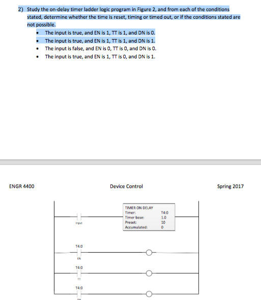 Solved Study the on-delay timer ladder logic program in | Chegg.com