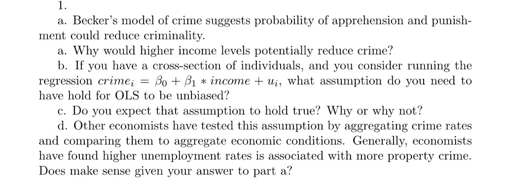 Solved Becker's model of crime suggests probability of | Chegg.com