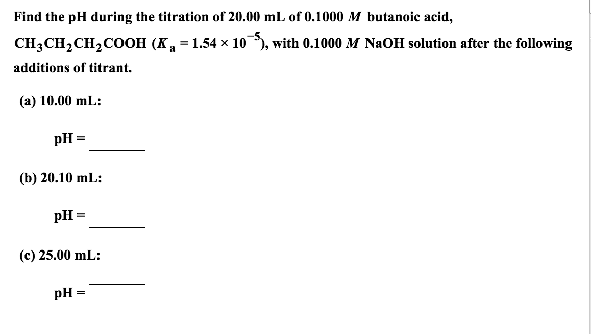 Solved Find the pH during the titration of 20.00 mL of | Chegg.com