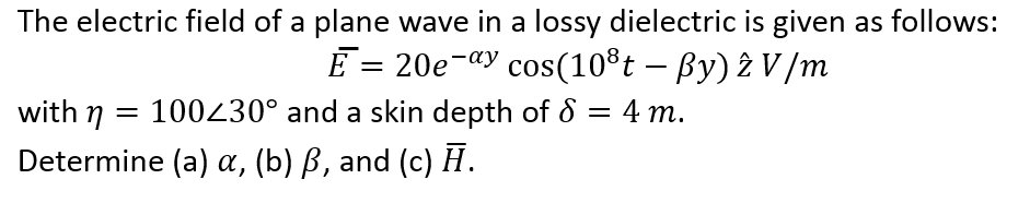 Solved The electric field of a plane wave in a lossy | Chegg.com