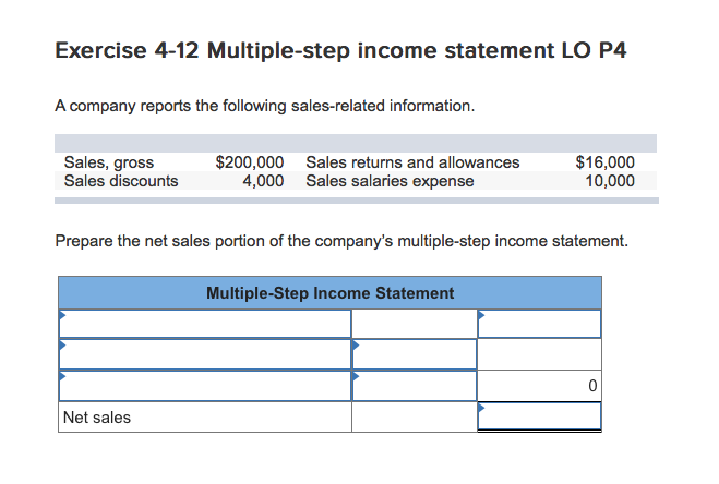 Solved Exercise 4-12 Multiple-step income statement LO P4 A | Chegg.com
