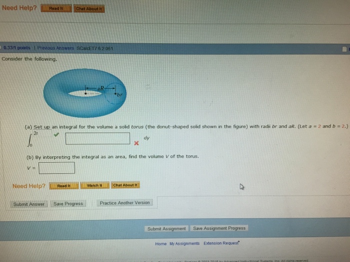 Solved A) Set up an integral for the volume of a solid torus | Chegg.com