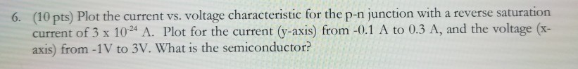 Solved 6. (10 pts) Plot the current vs. voltage | Chegg.com