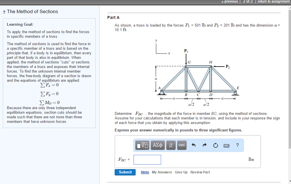 Solved To apply the method of sections to find the forces in | Chegg.com