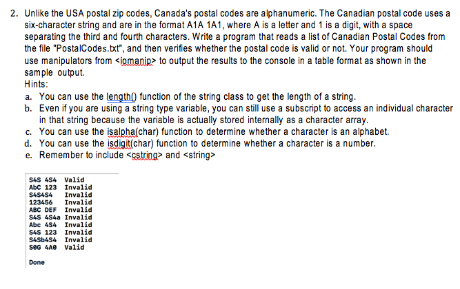 Solved 2. Unlike the USA postal zip codes, Canada's postal | Chegg.com