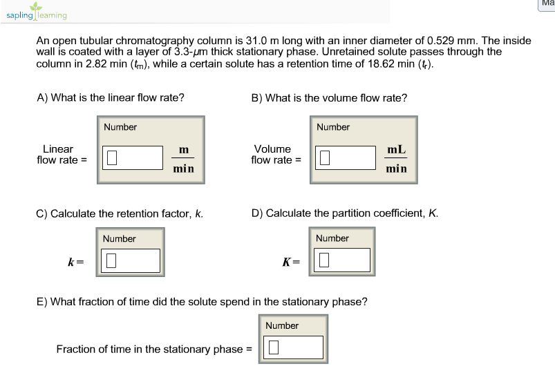 Solved An open tubular chromatography column is 31.0 m long | Chegg.com