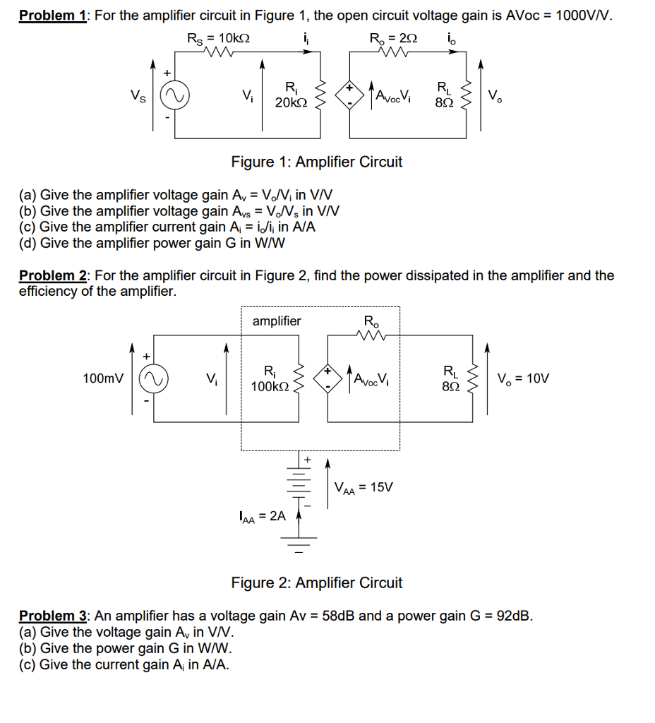 Solved Problem 1: For the amplifier circuit in Figure 1, the | Chegg.com