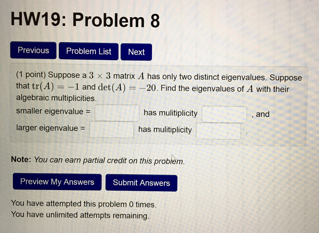 Solved Suppose a 3 times 3 matrix A has only two distinct | Chegg.com