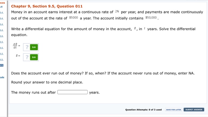 Solved Money in an account earns interest at a continuous | Chegg.com