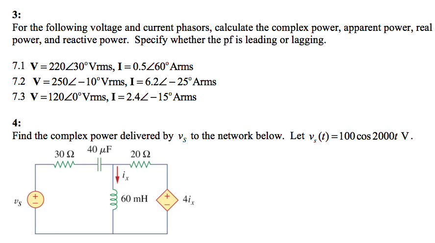 Solved For the following voltage and current phasors, | Chegg.com