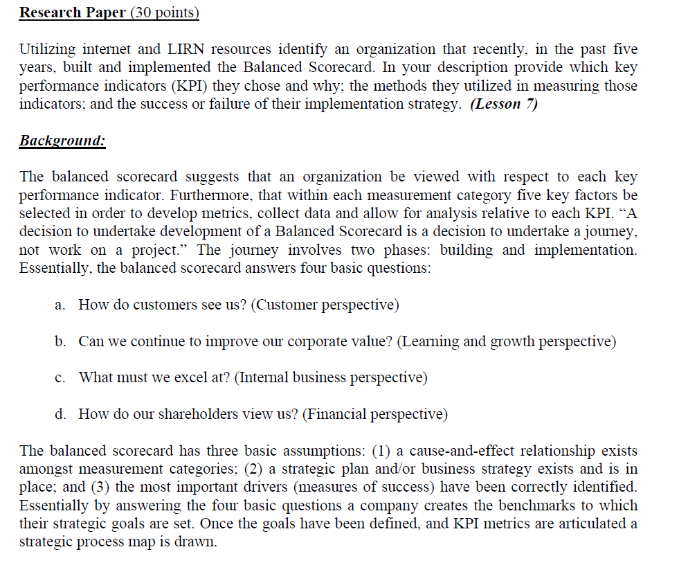 Solved Research Paper (30 points) Utilizing internet and | Chegg.com