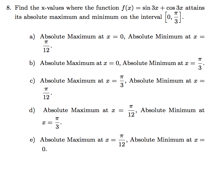 Solved Find the x-values where the function f(x) = sin 3x + | Chegg.com