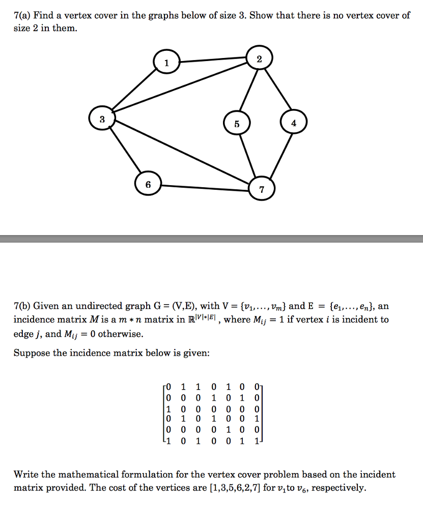 Solved 7(a) Find a vertex cover in the graphs below of size | Chegg.com