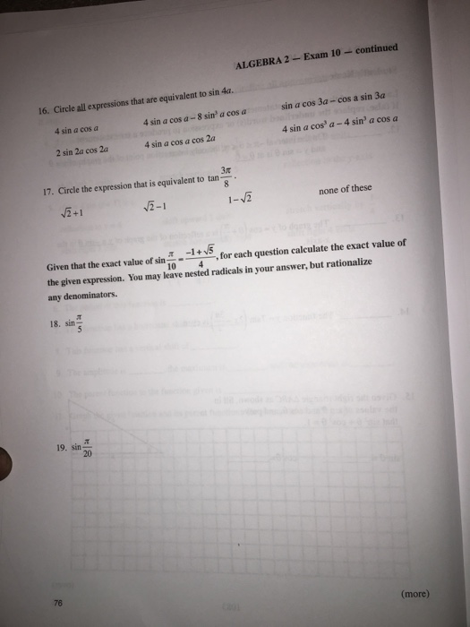 Solved Circle all expressions that are equivalent to sin 4a | Chegg.com