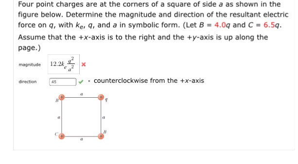 Solved Four point charges are at the corners of a square of | Chegg.com